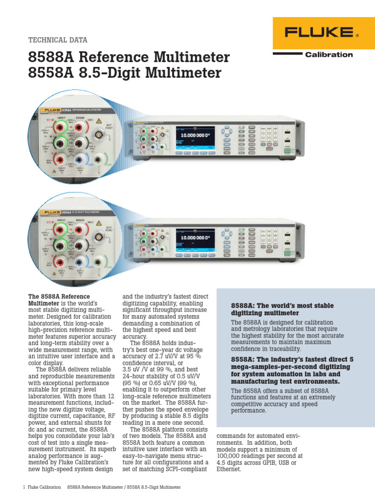 Fluke 8558A - 8.5 Digit Multimeter | PDF | Electricity | Computer ...
