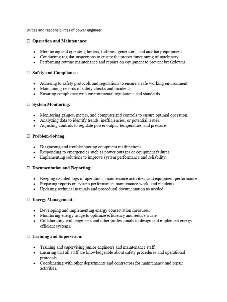 Power Engineer Duties and Responsibilities | PDF | Orthogonal Frequency ...