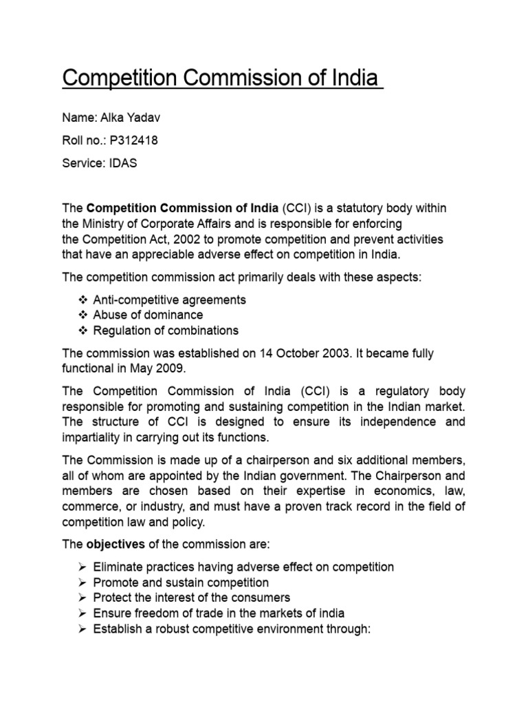 Overview of Competition Commission of India | PDF | Competition Law ...