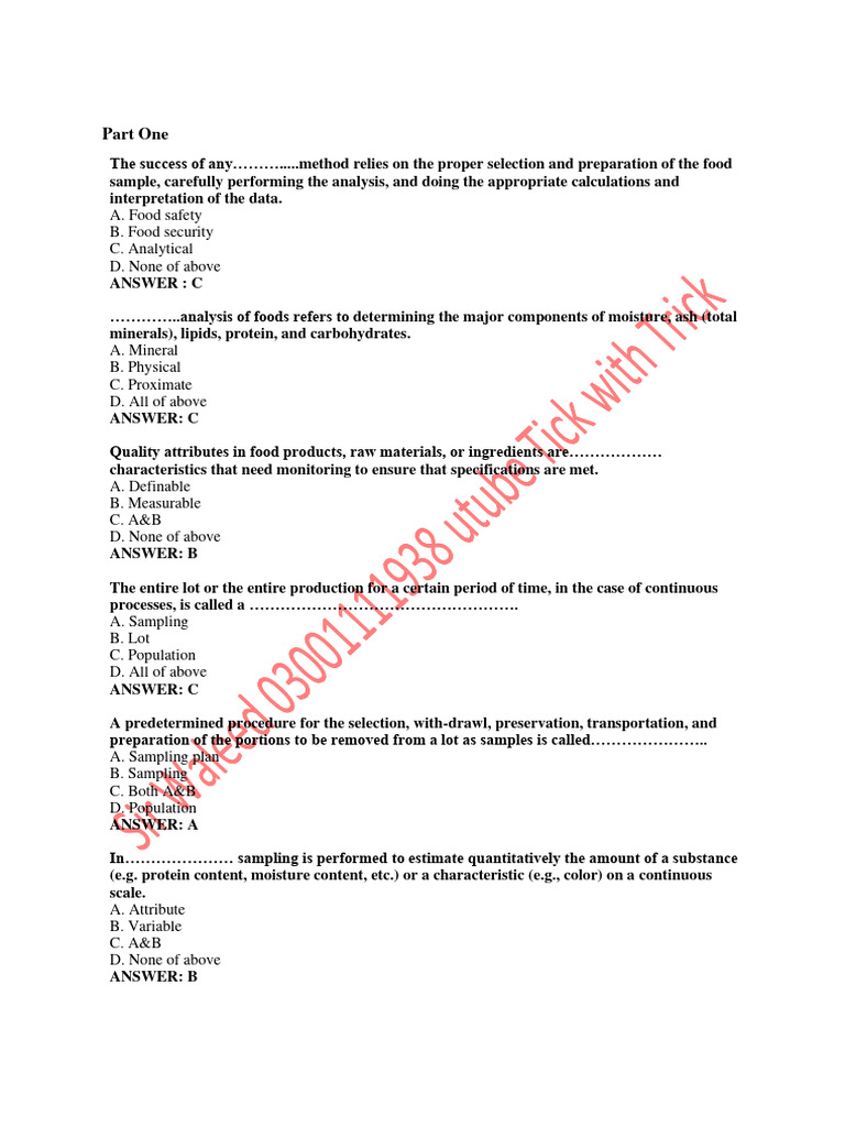 Food Analysis and Sensory Evaluation A | PDF | Sampling (Statistics) | Foods