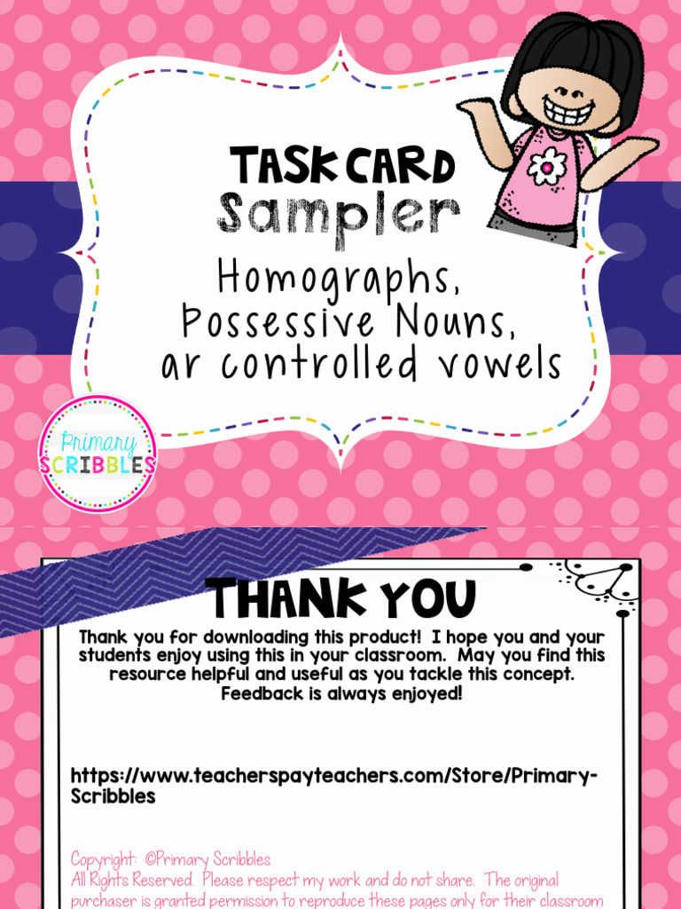Task Card: Sampler Homographs, Possessive Nouns, Ar Controlled Vowels ...