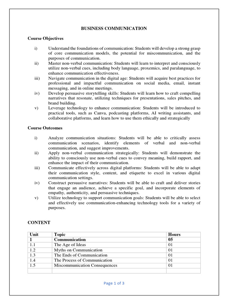 Business Communication Course Overview | PDF | Communication ...