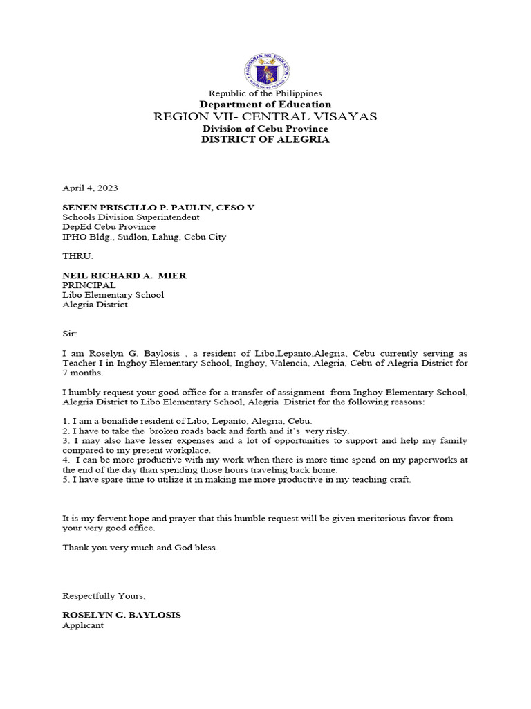 Swapping Application Letter | PDF