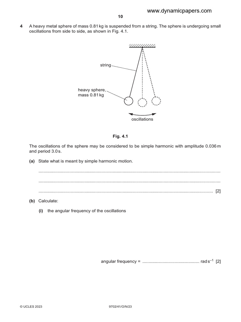 As&a Level Physics 9702 - 41 Paper 4 Oct - Nov 2023 | PDF | Oscillation ...