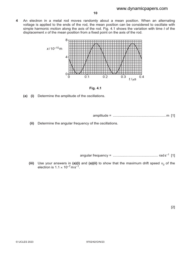 As & A Level Physics 9702 - 42 Paper 4 A Level Structured Questions Oct - Nov 2023 | PDF | Root ...