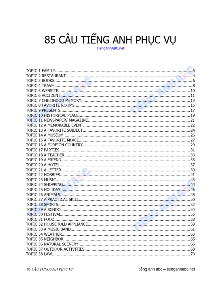 85 Cau Tieng Anh Danh Cho Nhan Vien Phuc Vu | PDF