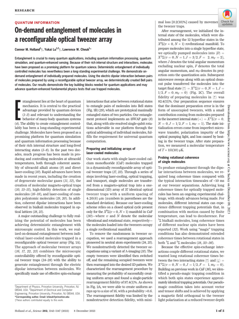 Science Adf4272 | PDF | Quantum Entanglement | Coherence (Physics)