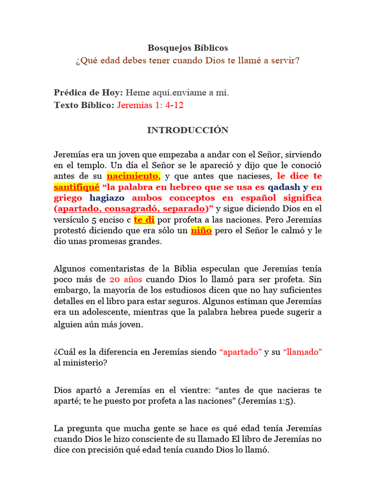 Bosquejos Bíblicos El Llamado de Dios A Servirle A ÉL. | PDF | Daniel (figura bíblica) | Jesús