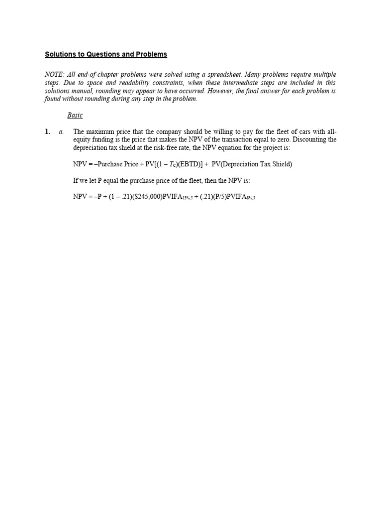 Chapter 18 Solutions To Questions and Problems | PDF | Net Present ...