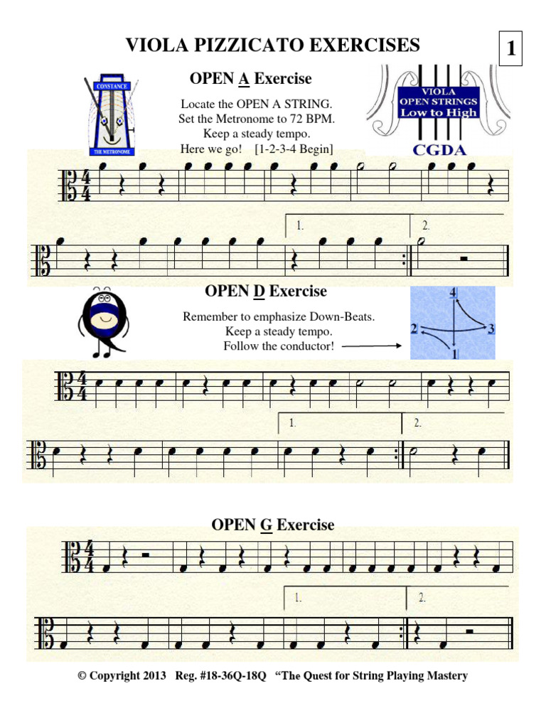 Viola Pizzicato Exercises | PDF | String Instruments | Tempo