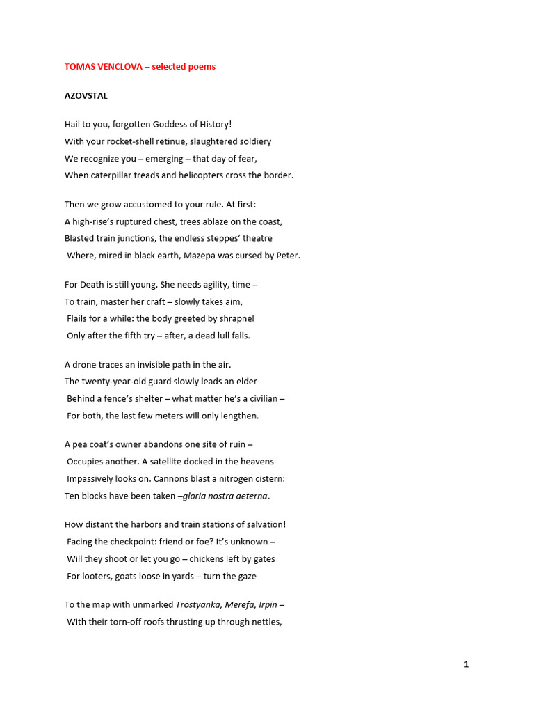 Tomas Venclova - Selected Poems | PDF