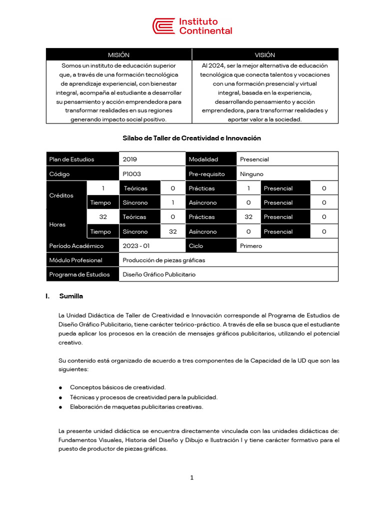 DG 01 Silabo Taller de Creatividad e Innovación | PDF | Diseño ... DG 01 Silabo Taller de Creatividad e Innovación | PDF | Diseño ...