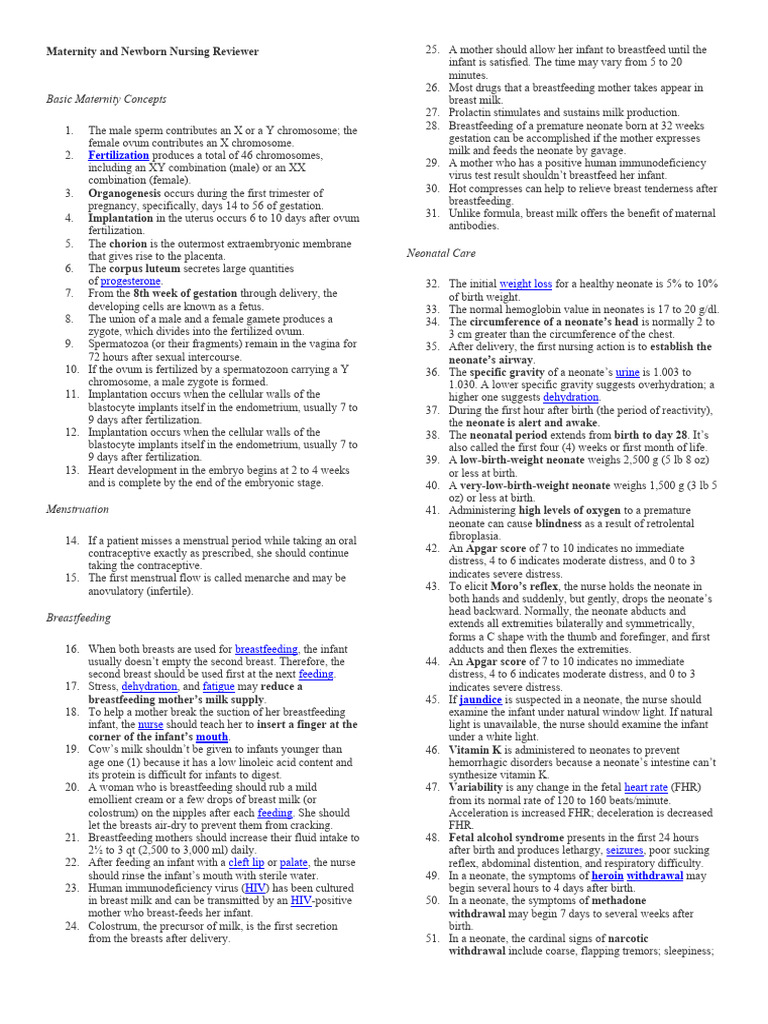 Maternity and Newborn Nursing Reviewer | PDF | Pregnancy | Childbirth