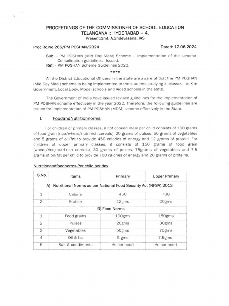 MDM Menu Guidelines Telangana 2024 | PDF | Foods | Food Safety