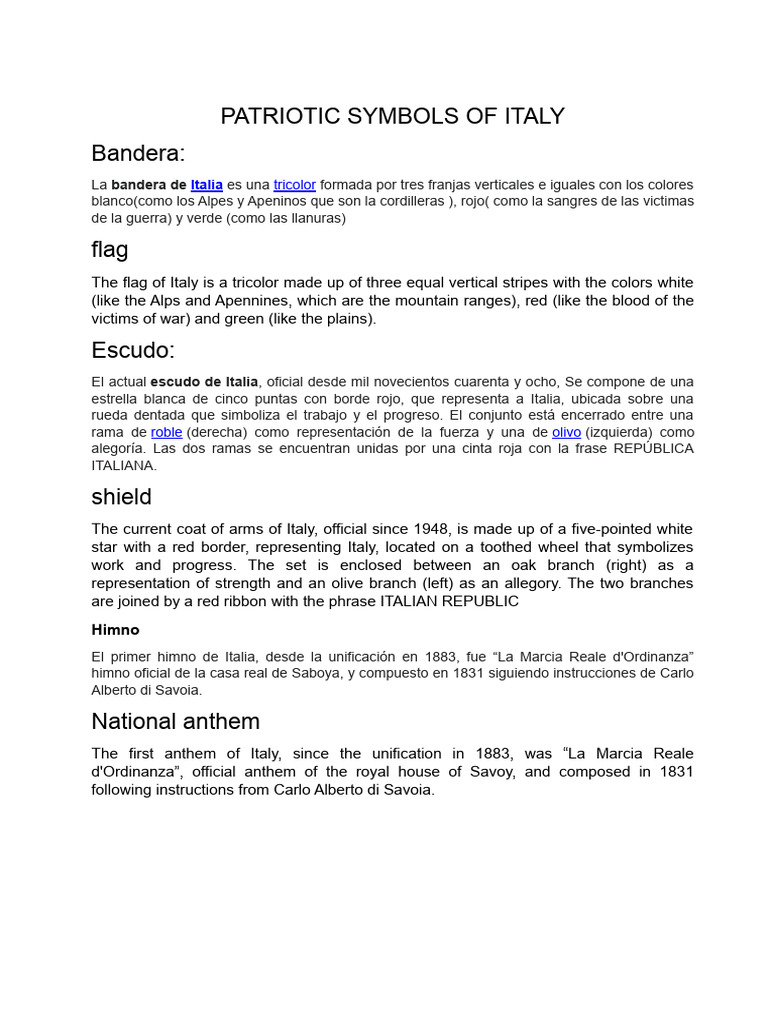 Patriotic Symbols of Italy | PDF | Italy | National Symbols