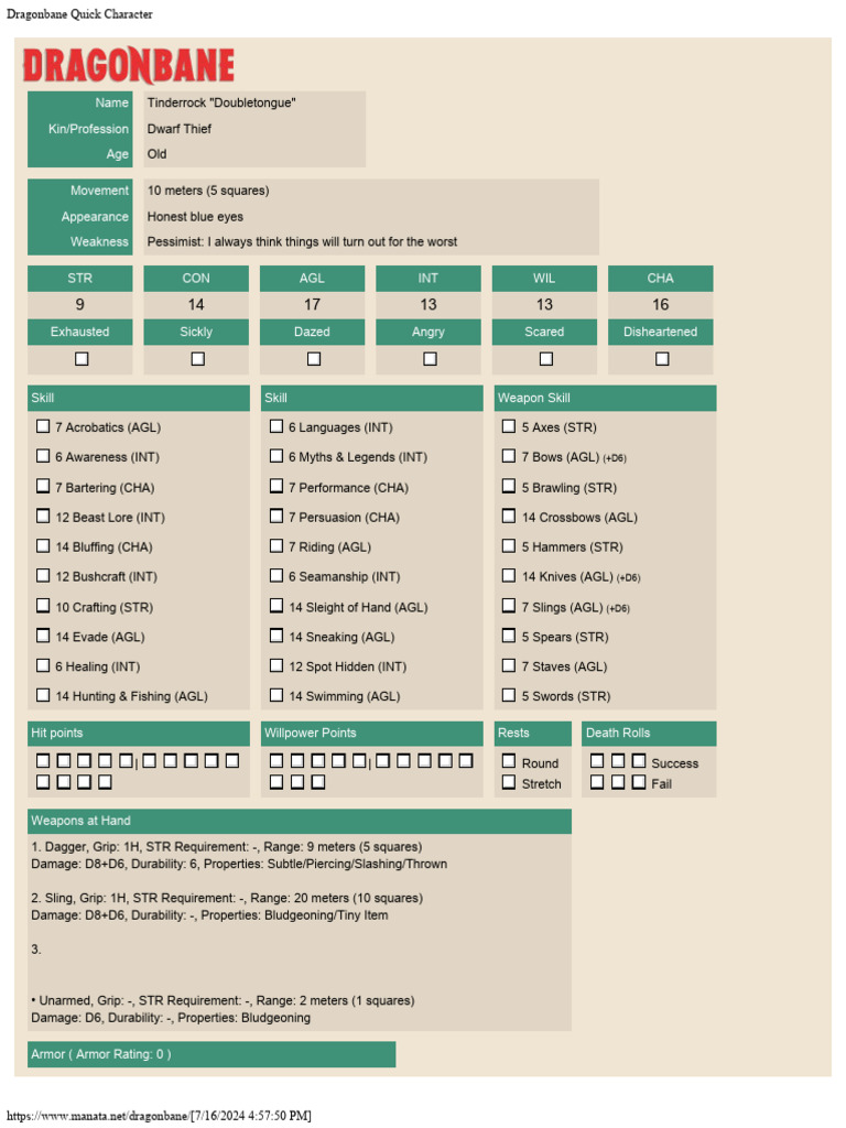 Dragonbane Quick Character17 | PDF