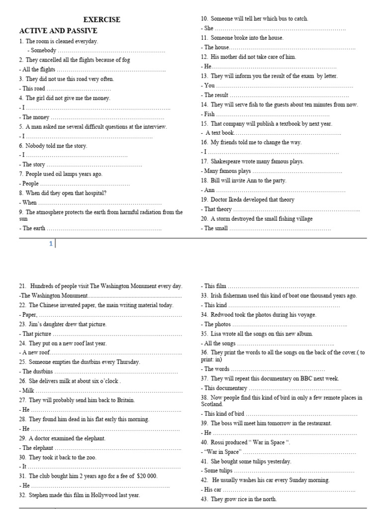 bai tap passive voice 2 | PDF