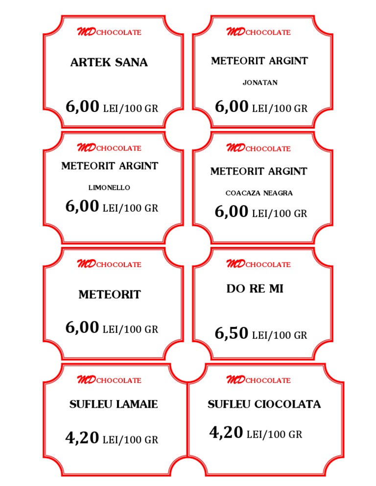 Chocolate Products Price List | PDF | Wellness