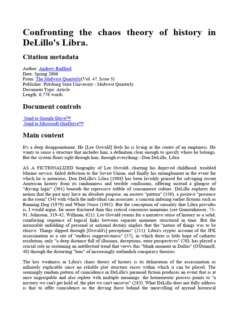 Confronting The Chaos Theory of History in DeLillo | PDF | Young Adult ...