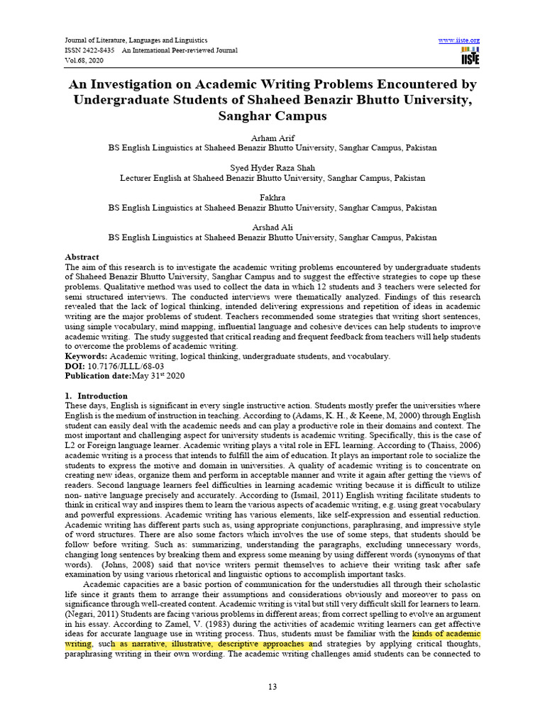 Academic Writing Challenges at SBBU | PDF | English As A Second Or ...