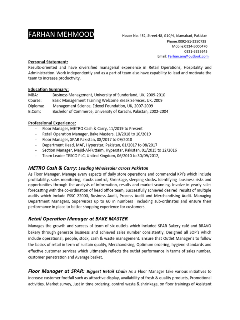 Farhan Mehmood | PDF | Retail | Supply Chain