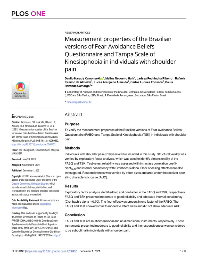 Measurement Properties of The Brazilian Versions of Fear-Avoidance ...