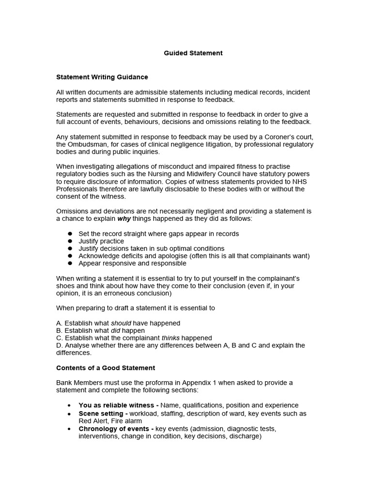 Statement Writing Guidance for Healthcare | PDF | Patient | Nursing