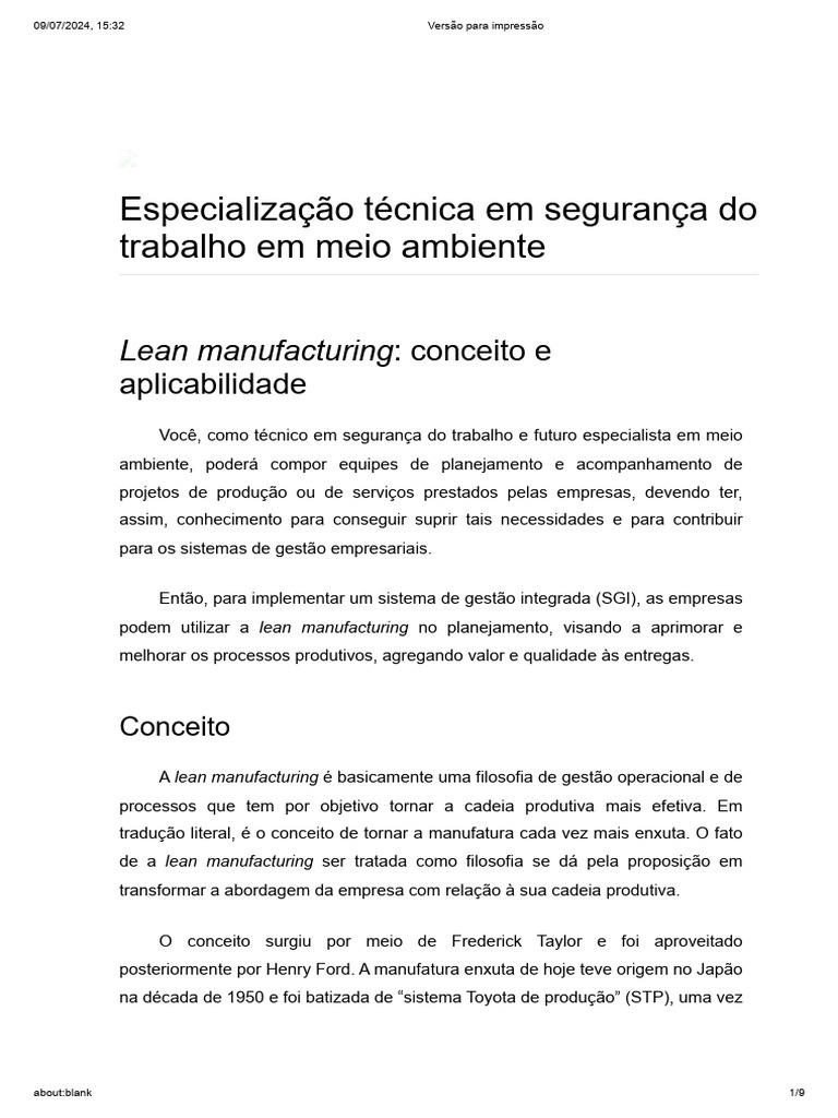 Lean Manufacturing Conceito e Aplicabilidade | PDF | Fabricação enxuta ...