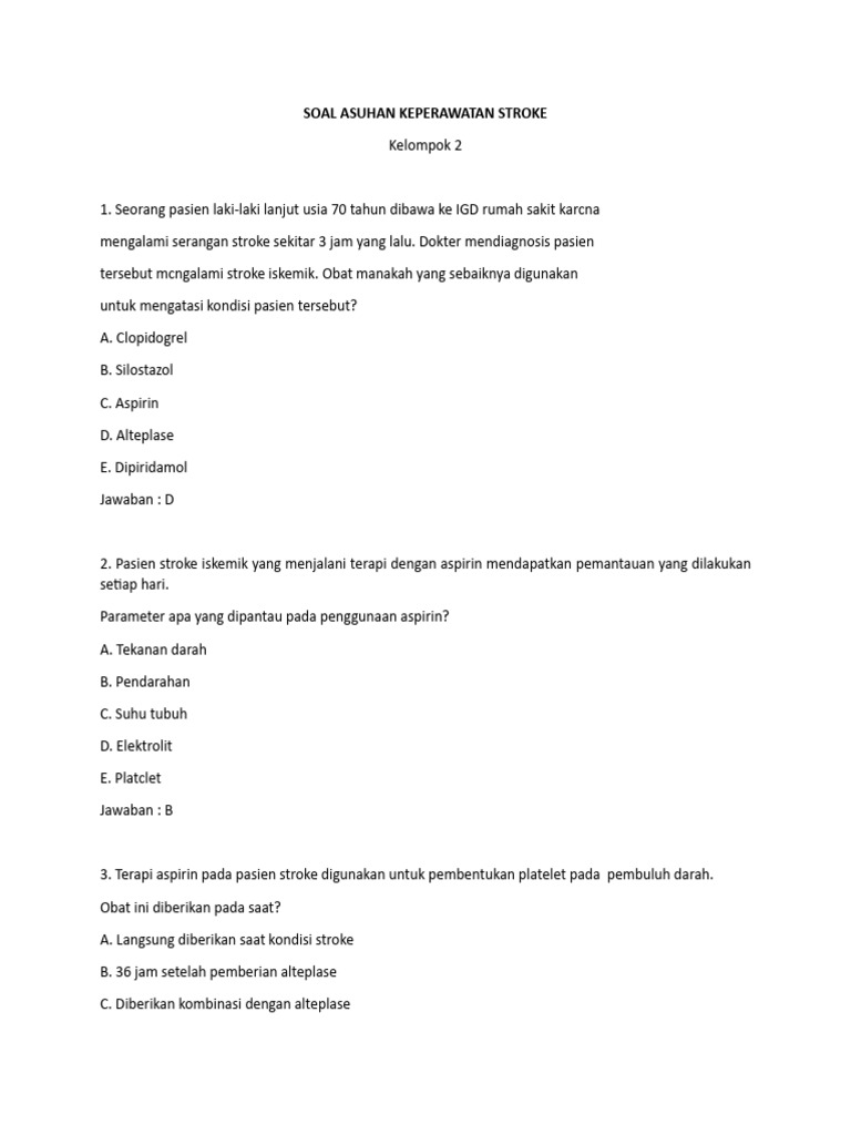 SOAL ASKEP STROKE Kel.2 | PDF