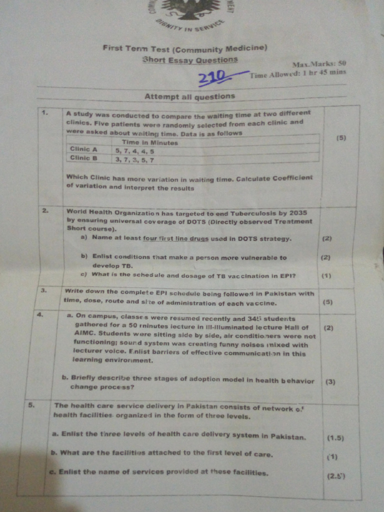 Term Tests 4th Year '23 | PDF