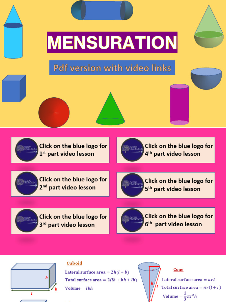 MENSURATION Chapter PDF File With Video Links | PDF | Sphere ...