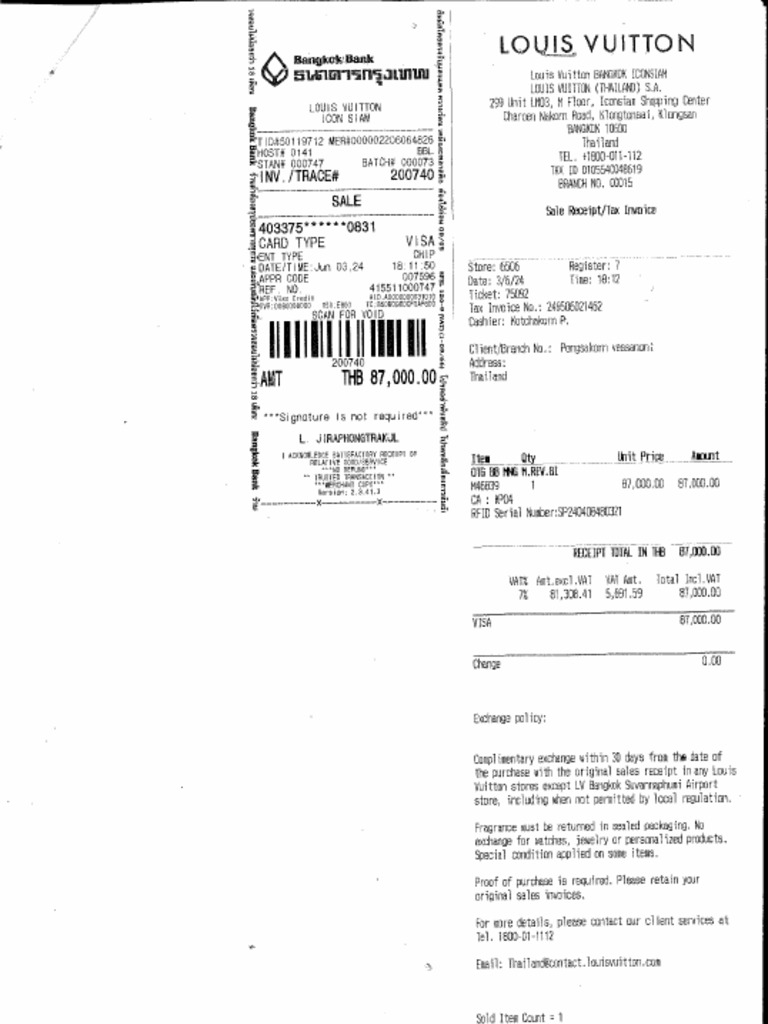 Credit Card Slip 87,000 THB | PDF