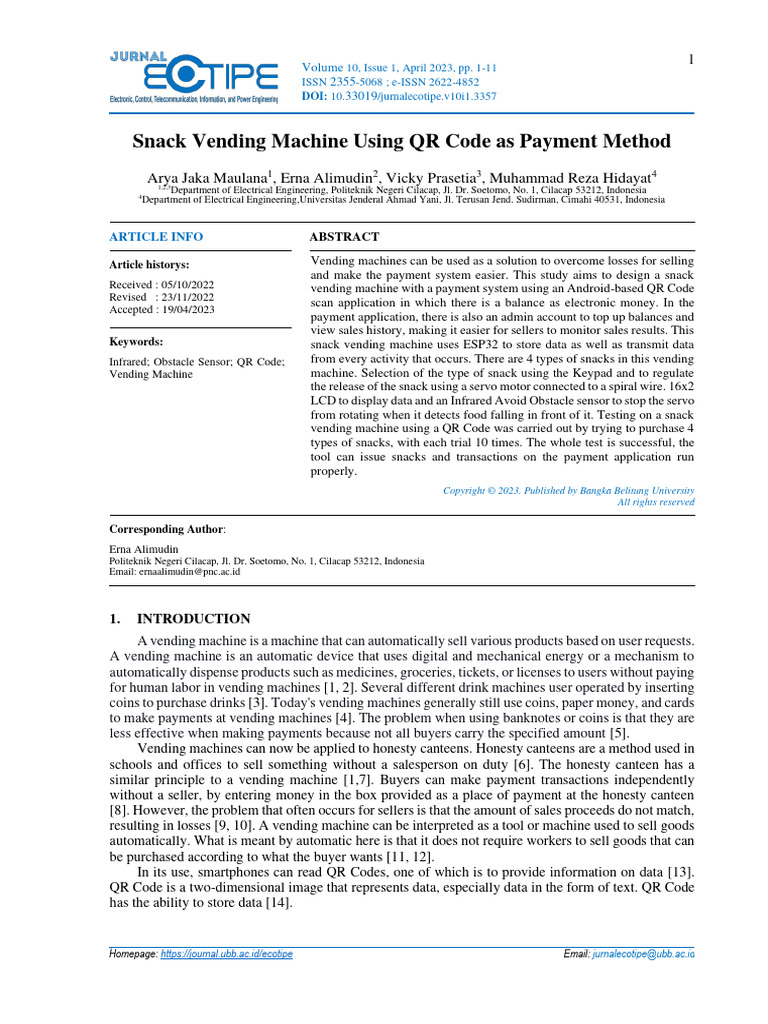 Snack Vending Machine Using QR Code As Payment Met | PDF | Qr Code ...