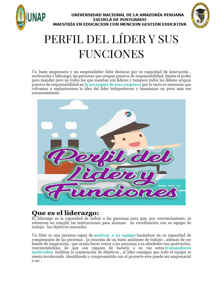 2 - Perfil Del Líder y Sus Funciones | PDF | Liderazgo | Mente