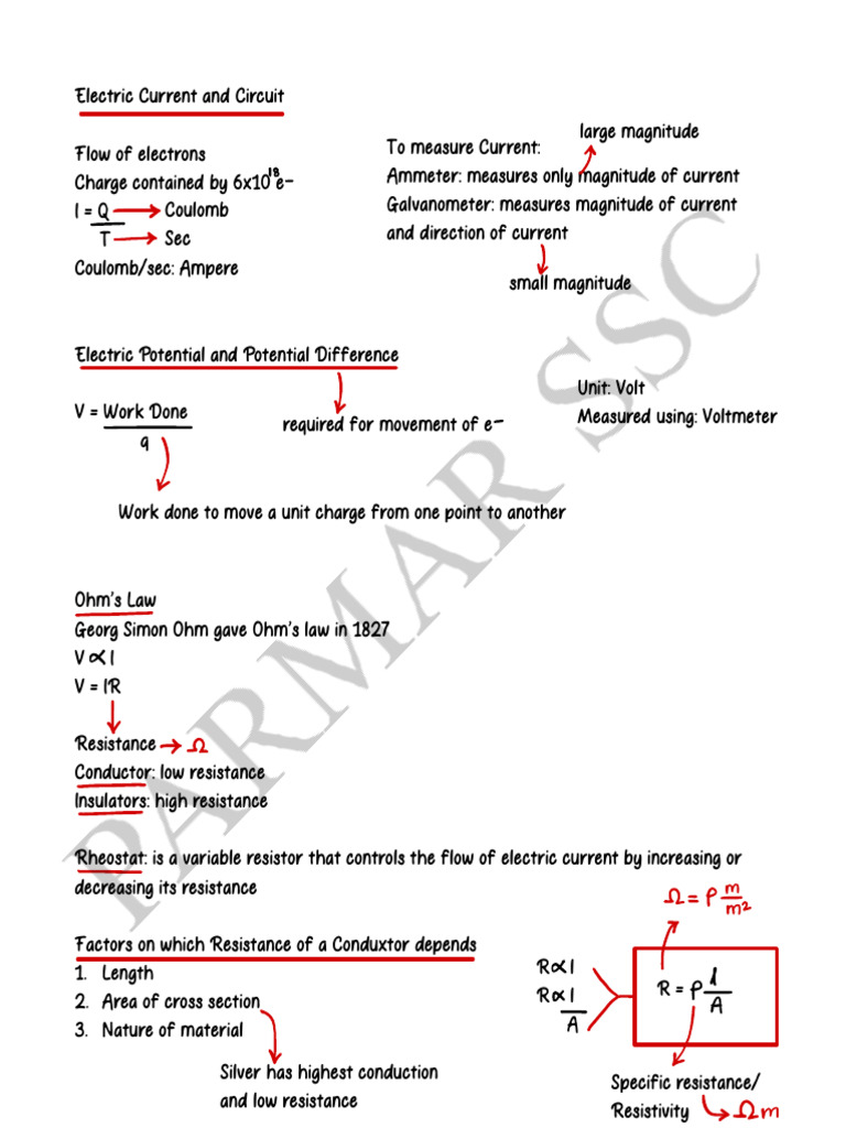 SSC Physics: Current, Circuits & Optics | PDF | Force | Electrical Resistance And Conductance