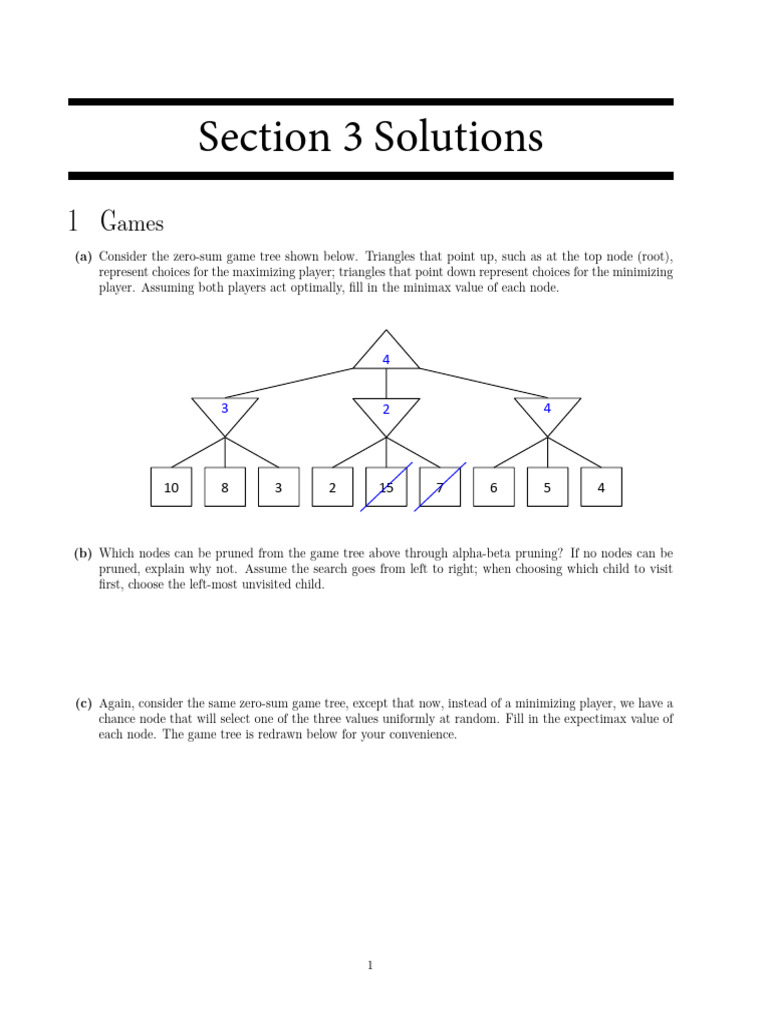 Section3 GameTrees v2 Solutions | PDF | Algorithms And Data Structures | Algorithms