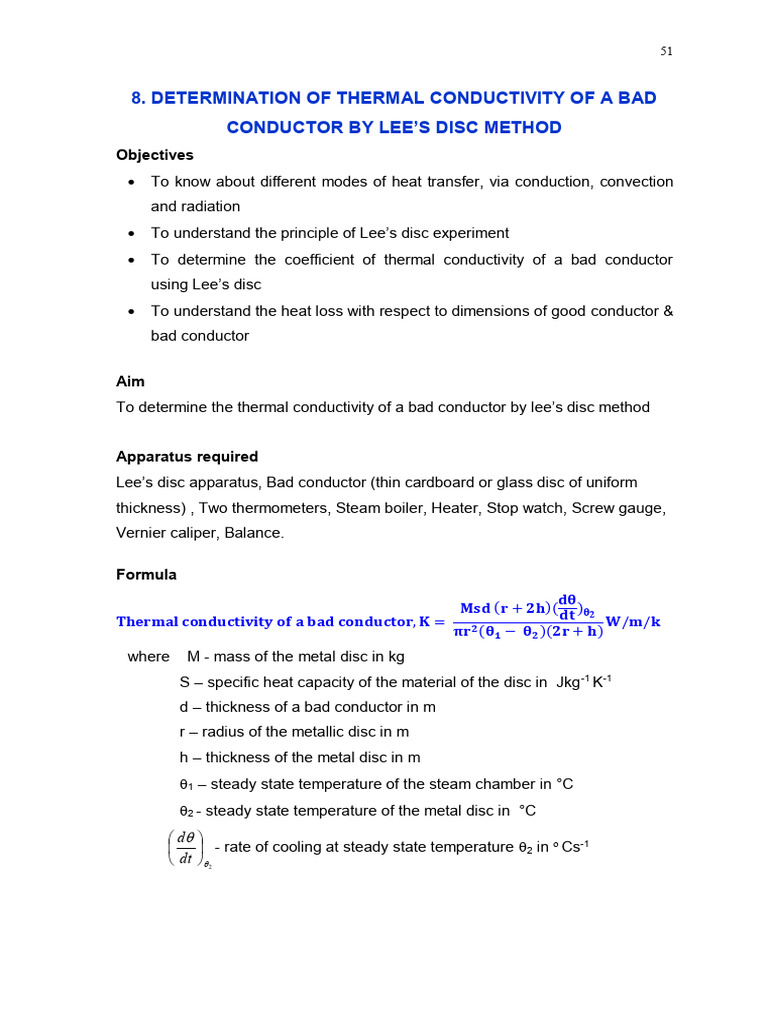 Determination of Thermal Conductivity of A Bad Conductor by Lee's Disc ...