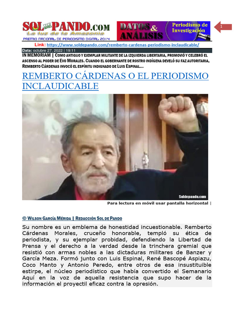 Remberto Cárdenas: Legado Periodístico | PDF | Gobierno