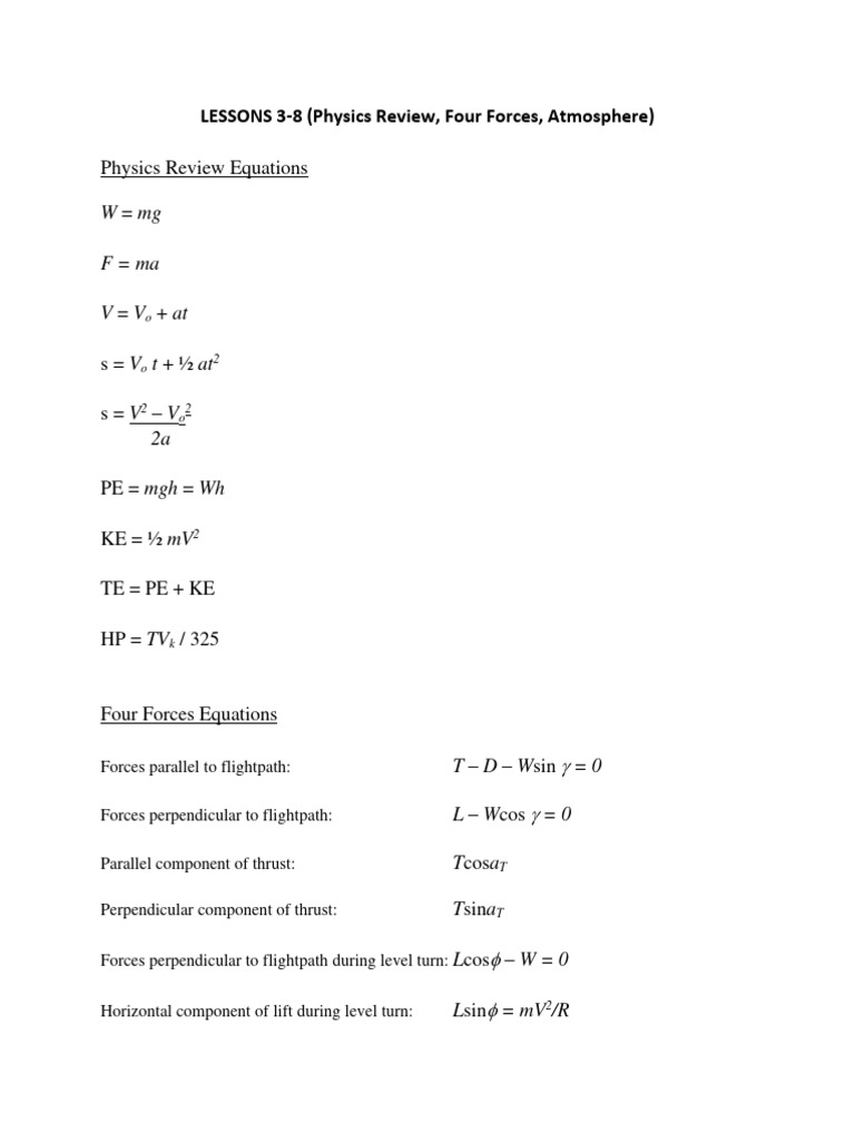 Equations For Aerodymanics | PDF | Mach Number | Drag (Physics)