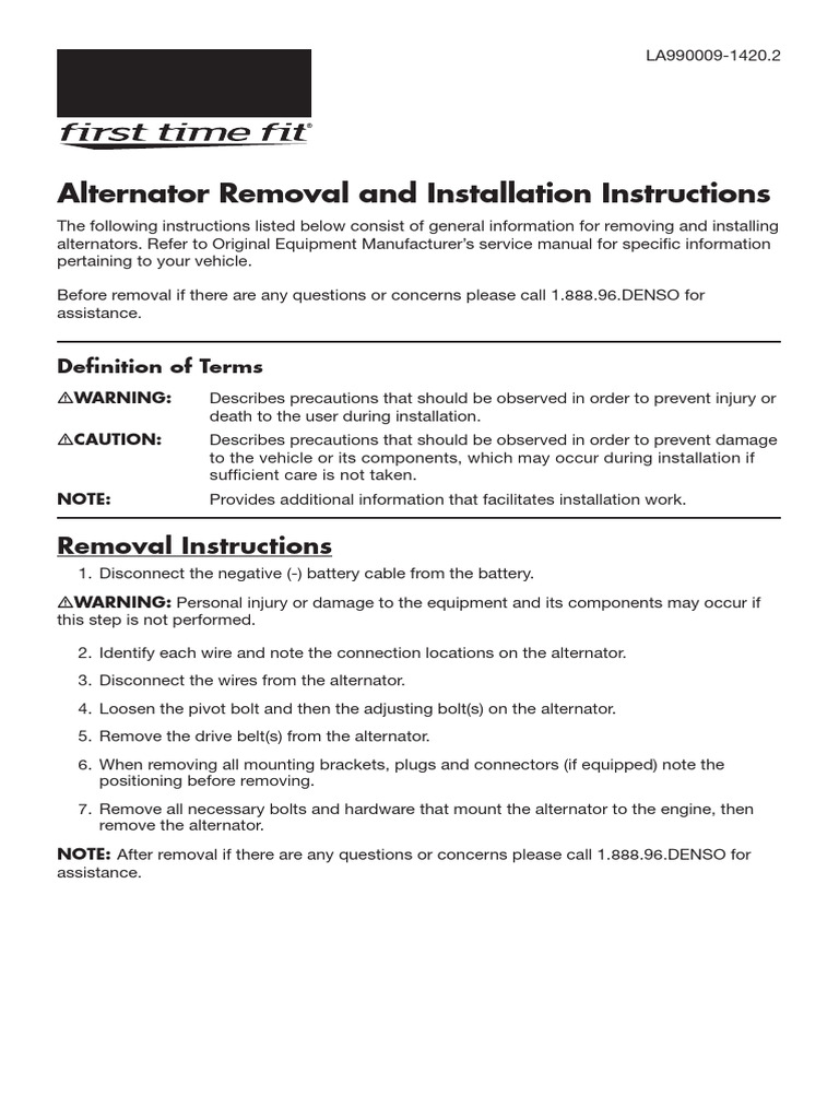 Denso Alternator Installation Instructions Pdf Tornillo Ciencia