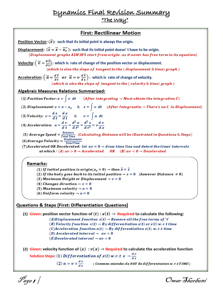 Dynamics Final Revision Summary | PDF | Applied Mathematics | Physical ...