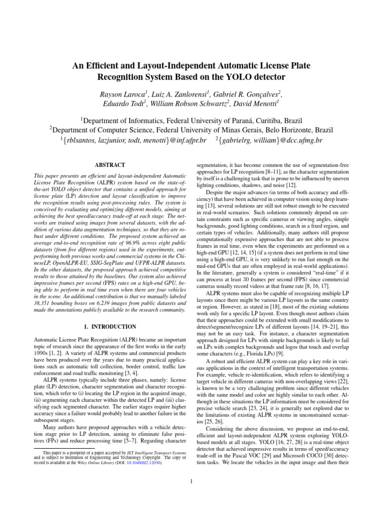 An Efficient and Layout-Independent Automatic License Plate Recognition System Based On The YOLO ...