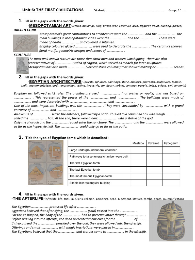 First Civilizations - Worksheet | PDF | Ancient Egyptian Religion