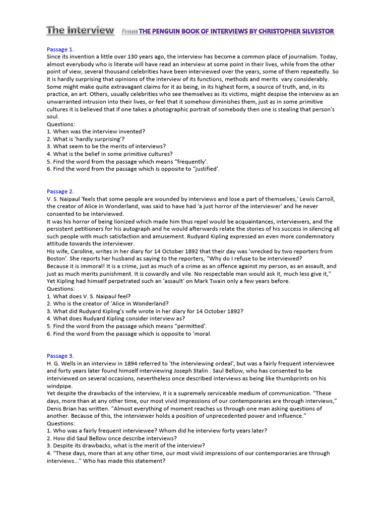 The Interview Passage | PDF | History | General Fiction