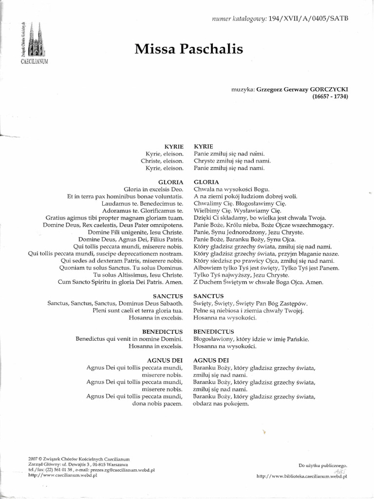 Missa Paschalis - G. G. Gorczycki | PDF