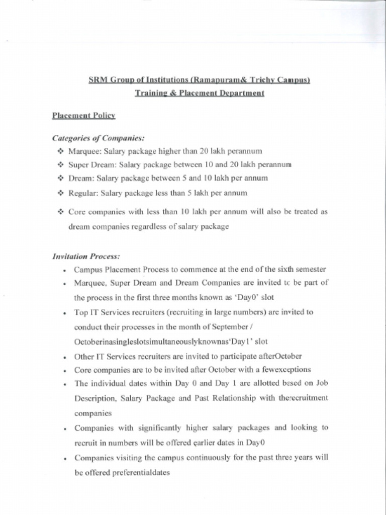 Placement Rules & Regulations (1) | PDF