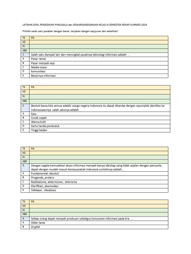 Latihan Soal Psat SMSTR 2 PKN Xi 2023-2024 | PDF | Politik | Ilmu Sosial