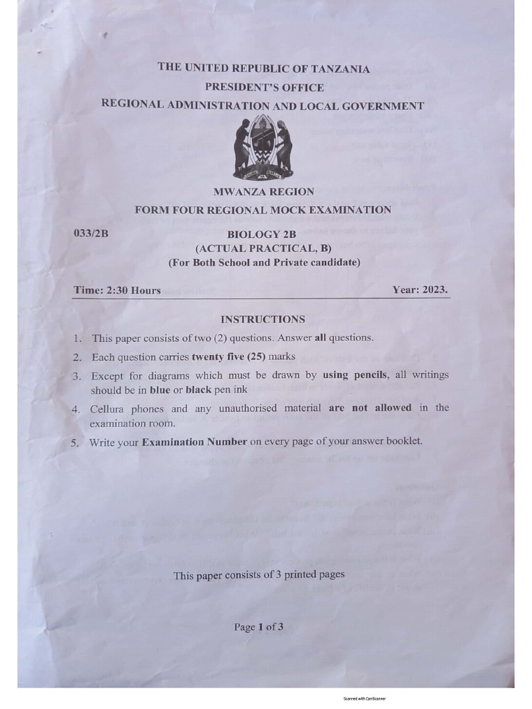 Mwanza Region Form Four Mock 2023 | PDF