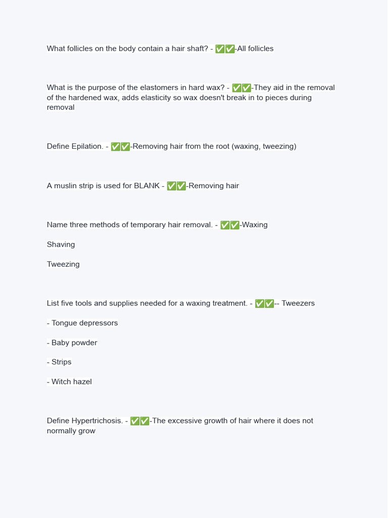 Waxing - Final Exam Review Medical Aesthetics | PDF | Hair | Hair Loss
