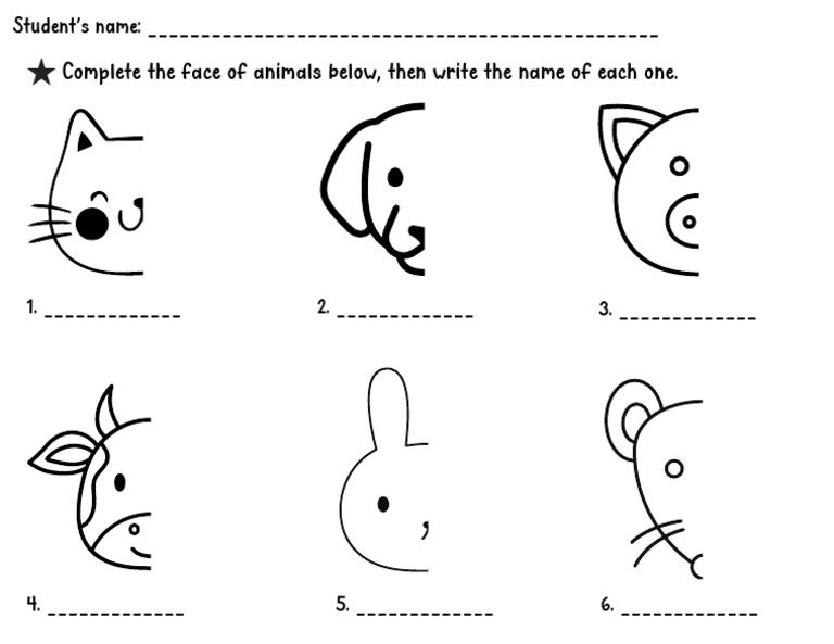 Animal Face Completion Activity | PDF | Self-Improvement